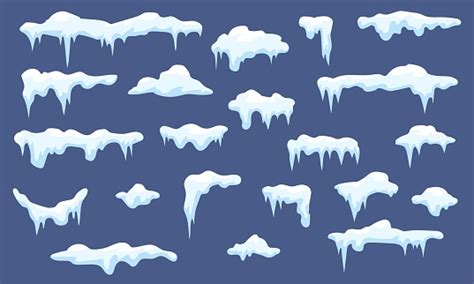 만화 스노우 캡 키트입니다 고드름이 있는 납작한 겨울 모자 눈이 내리는 크리스마스 얼음 요소 계절별 지붕 디자인 서리와 고드름