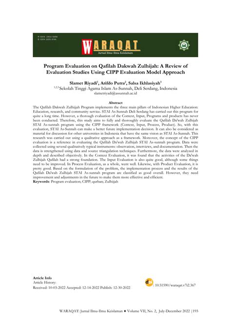 PDF Evaluasi Program Tebar Qurban Dengan The CIPP Evaluation Model