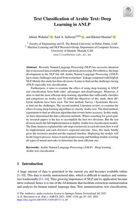 Pdf Text Classification Of Arabic Text Deep Learning In Anlp