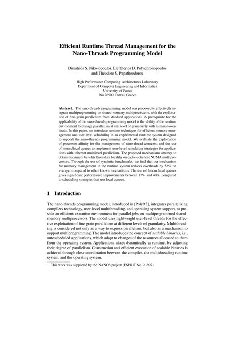 Pdf Efficient Runtime Thread Management For The Nano Threads