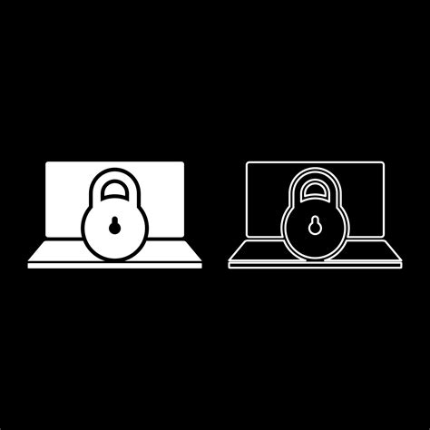 Laptop Lock Personal Data Security Cyber Access Concept Locked Padlock Use Set Icon White Color