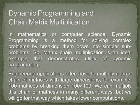Dynamic Programming Matrix Chain Multiplication Pptx Programming Languages Computing