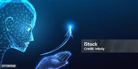 위쪽 화살표를 들고 있는 미래형 Ai 로봇 공학 성장 혁신 기술 발전 진보 3차원 형태에 대한 스톡 벡터 아트 및 기타 이미지 3차원 형태 개발 과학 Istock