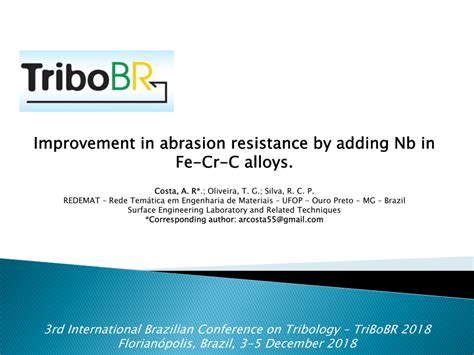 Pdf Improvement In Abrasion Resistance By Adding Nb In Fe Cr C Alloys