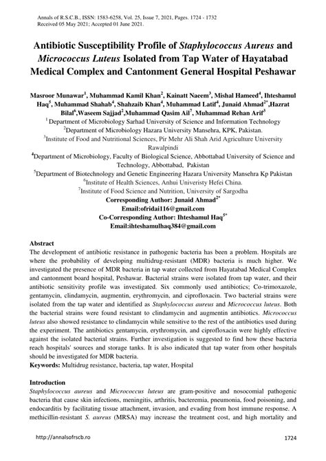 Pdf Antibiotic Susceptibility Profile Of Staphylococcus Aureus And
