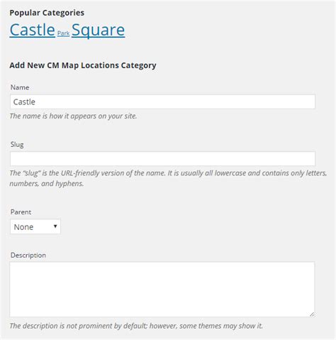 wordpress interactive map plugin cmml adding editing categories