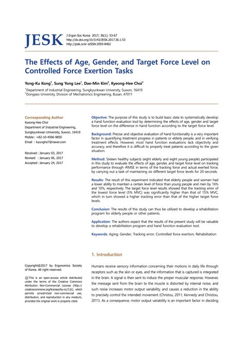Pdf The Effects Of Age Gender And Target Force Level On Controlled