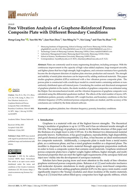 Pdf Free Vibration Analysis Of A Graphene Reinforced Porous Composite