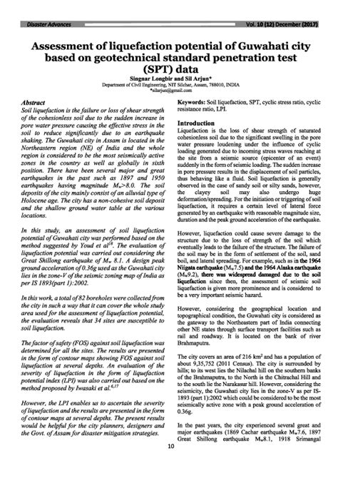 Pdf Assessment Of Liquefaction Potential Of Guwahati City Based On