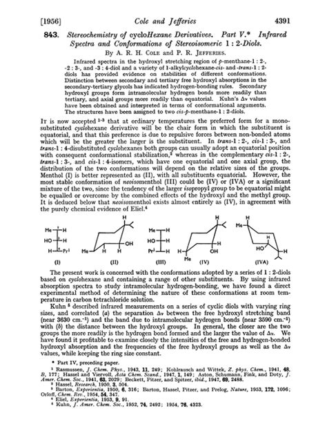 843 Stereochemistry Of Cyclohexane Derivatives Part V Infrared Spectra And Conformations Of
