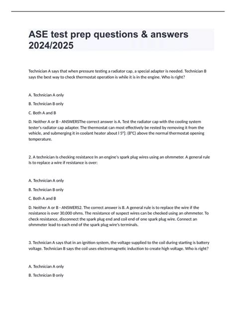 Ase Test Prep Questions And Answers 2024 2025 Ase Stuvia Us