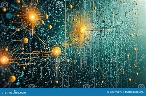 Digital Circuit Board With Numerous Small Yellow Dots And Lines