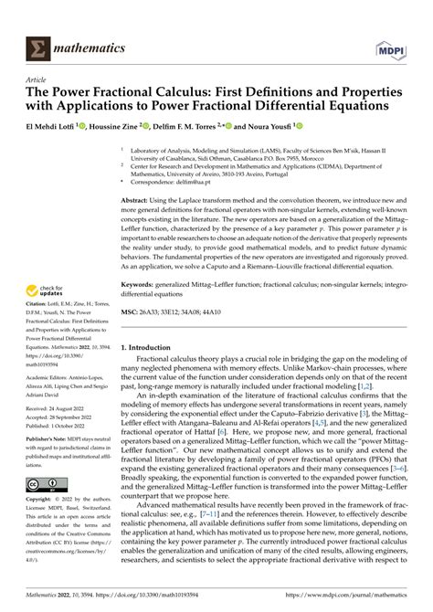 Pdf The Power Fractional Calculus First Definitions And Properties With Applications To Power