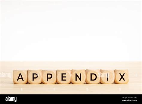 appendix word on wooden blocks on wood table copy space white