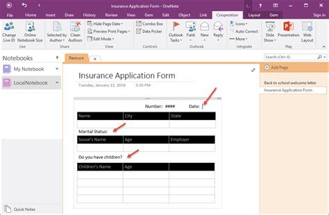 Create Form With Content Controls In OneNote Office OneNote Gem Add Ins