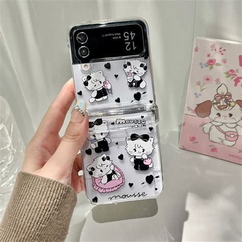 갤럭시 Z플립 전용플립5 입고 큐티 캣 카드수납 힌지보호 케이스 투명 클리어 하드 귀여운 예쁜 감성 캐릭터 카드 튼튼한
