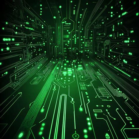 Futuristic Green Circuit Board Pathway With Glowing Lights Stock Image Image Of Virtual