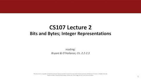 Pdf Cs107 Lecture 2 Stanford University · Lecture Plan •bits And Bytes •hexadecimal •integer