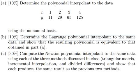 Solved A 107 Determine The Polynomial Interpolant To The