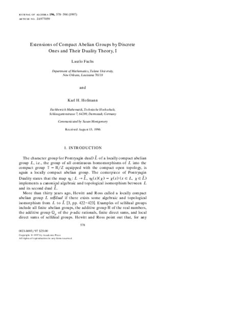 Pdf Extensions Of Compact Abelian Groups By Discrete Ones And Their Duality Theory I