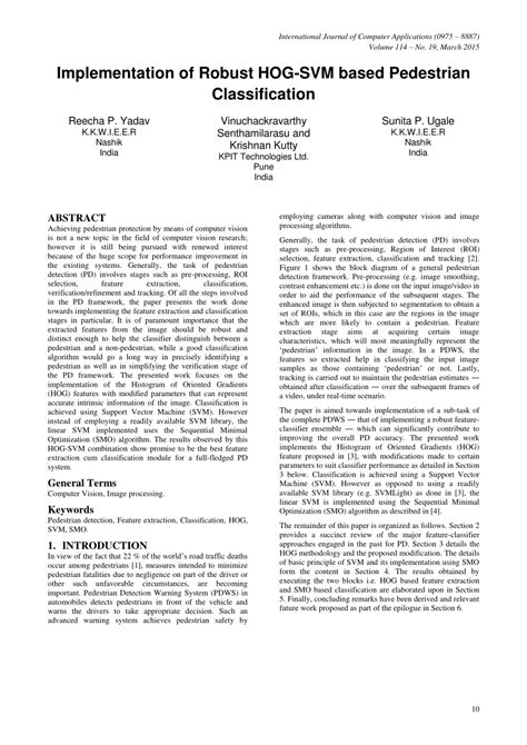 Pdf Implementation Of Robust Hog Svm Based Pedestrian Classification