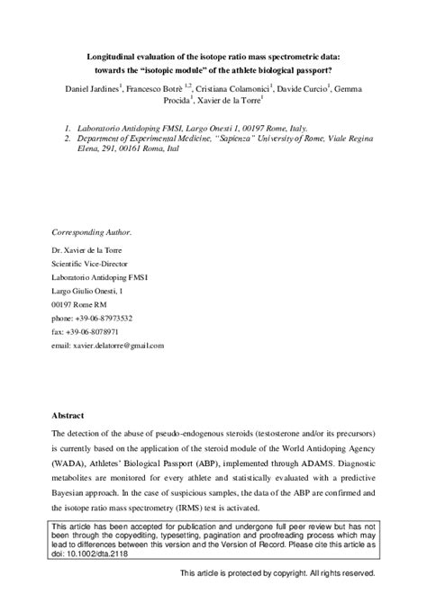 Pdf Longitudinal Evaluation Of The Isotope Ratio Mass Spectrometric Data Towards The