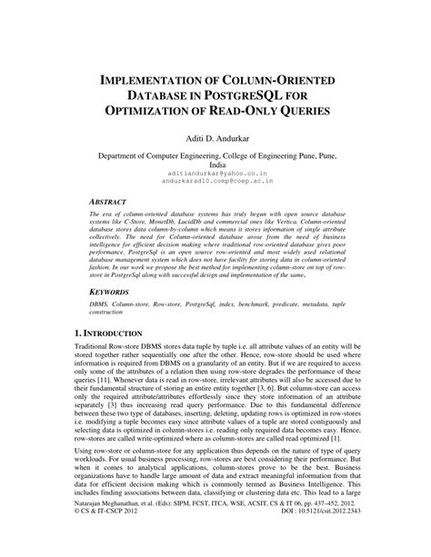 Pdf Implementation Of Column Oriented Database In Postgresql For