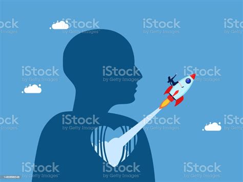 독립적 인 마음과 결정적인 결정의 개념 심장에서 날아가는 로켓을 타는 여자 가능성에 대한 스톡 벡터 아트 및 기타 이미지 가능성 갇힌 강철 Istock