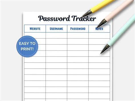 Editable Password Tracker Printable Digital Password Tracker Simple