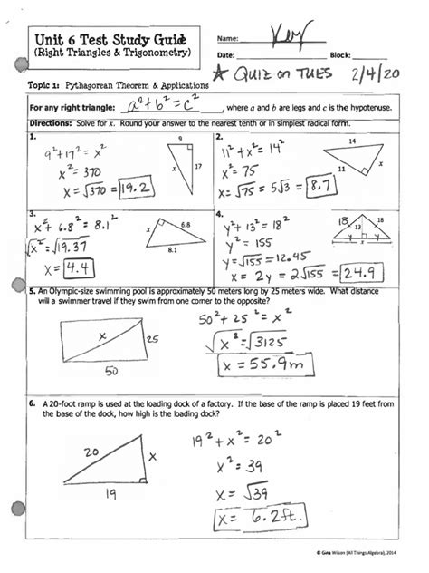 Geometry Trig Unit 6 Test Answer Key Pdf Geometry Elementary