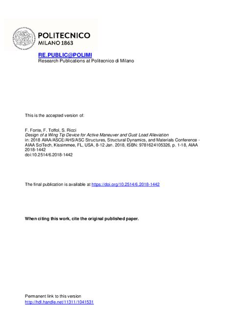 Pdf Design Of A Wing Tip Device For Active Maneuver And Gust Load Alleviation Sergio