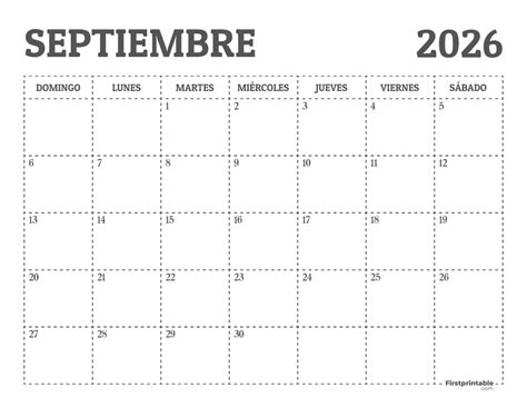 Calendario Septiembre 2026 Gratis Para Imprimir Y Rellenar