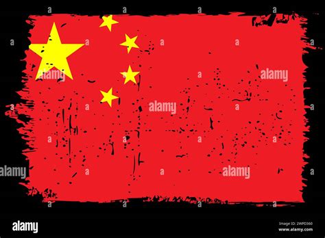 China Flag Vector Flag With Stylish Scratch Effect And Black Grunge Frame Stock Vector Image