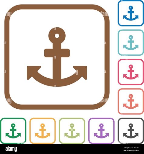 Anchor Simple Icons In Color Rounded Square Frames On White Background