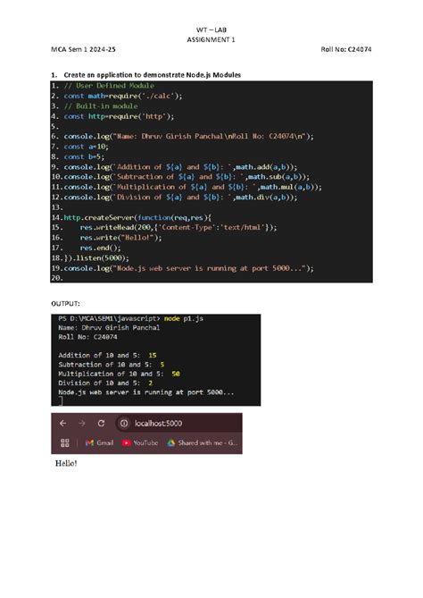 C24074 Node Practical Notes Assignment 1 Mca Sem 1 2024 25 Roll No C Create An Application
