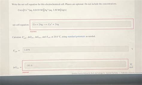 Solved Write The Net Cell Equation For This Electrochemical