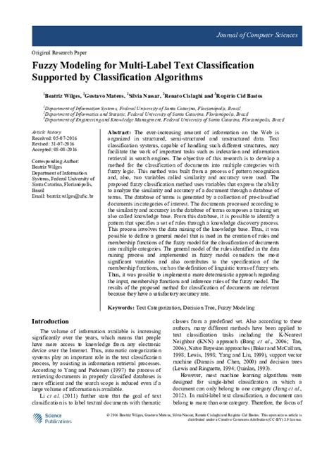 Pdf Fuzzy Modeling For Multi Label Text Classification Supported By Classification Algorithms