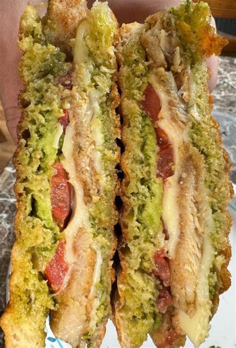 Chicken Cutlet With Mootz Tomatoes Avocado Pesto On Ciabatta R