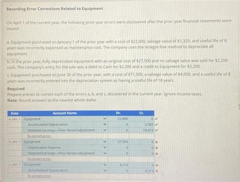 Solved Recording Error Corrections Related To Equipment On