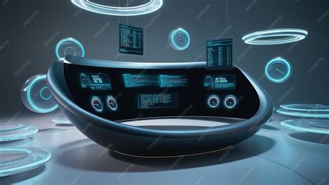 Futuristic Interface With Holographic Elements Floating Data Screens Digital Readouts Premium