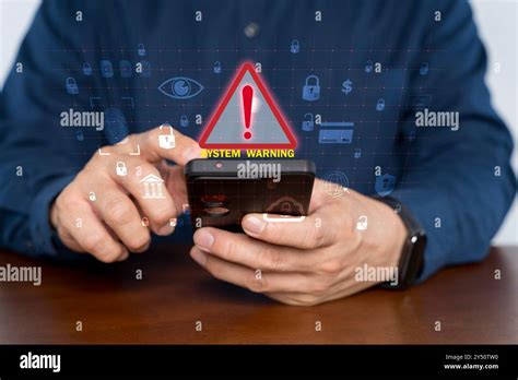 System Warning Alert Cyber Security Concept Digital Warning Sign With Red Exclamation Marks