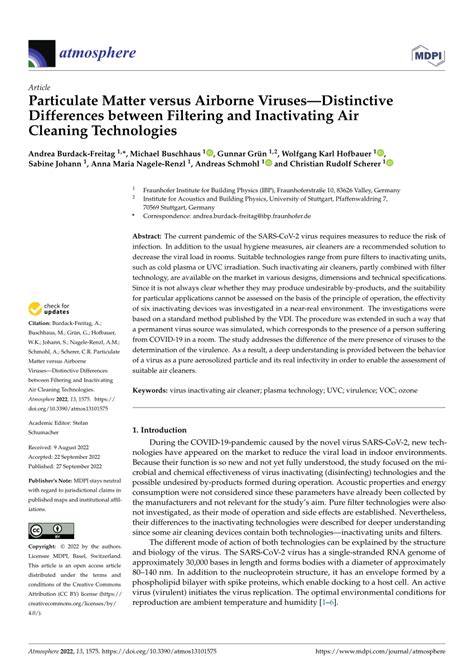 Pdf Particulate Matter Versus Airborne Viruses—distinctive Differences Between Filtering And