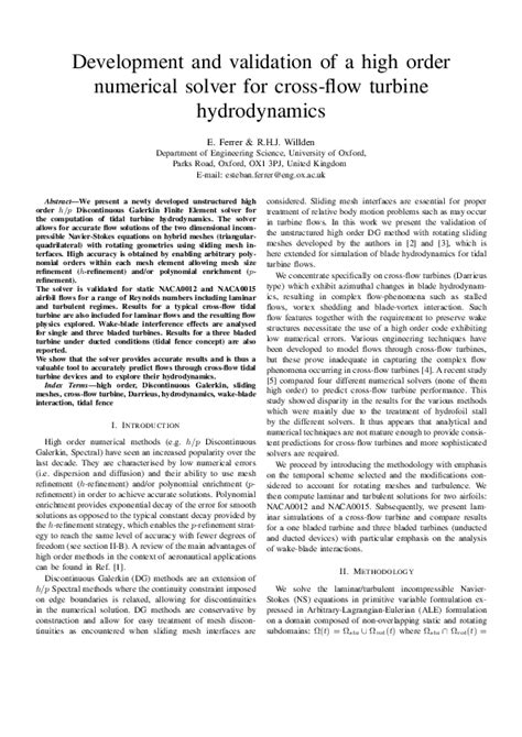Pdf Development And Validation Of A High Order Numerical Solver For Cross Flow Turbine