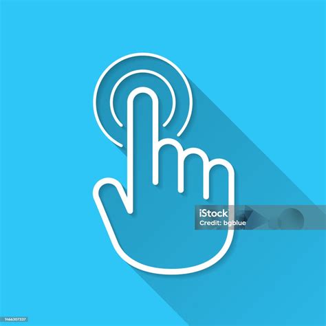 손 터치클릭 파란색 배경에 아이콘 긴 그림자가 있는 평면 디자인 가볍게 두드리기에 대한 스톡 벡터 아트 및 기타 이미지 가볍게 두드리기 아이콘 전화 사용 Istock