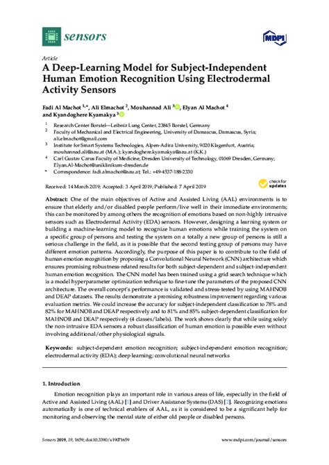 Pdf A Deep Learning Model For Subject Independent Human Emotion Recognition Using