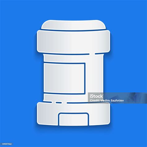 종이 는 파란색 배경에 격리 된 발한 억제제 데오도란트 롤 아이콘을 잘라 신체 위생용 화장품 종이 아트 스타일 벡터 개성 개념에 대한 스톡 벡터 아트 및 기타 이미지