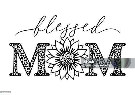 흰색 배경에 해바라기와 표범 프린트축복 엄마 인용의 벡터 개요 그림 엄마 생일 선물 티셔츠 디자인 카드표범해바라기와 해피 어머니의 날 카드 어버이날에 대한 스톡 벡터 아트