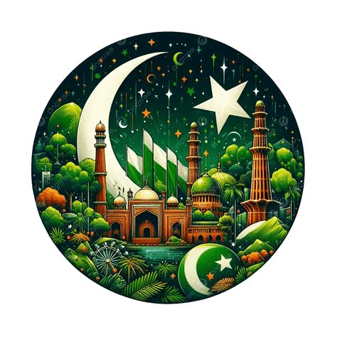 Insignia Del Día De La Independencia De Pakistán Bandera Mezquita