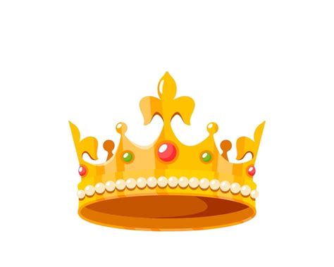 왕 또는 왕비 흰색 배경에 고립 된 보석과 황금 왕관 군주에 대한 왕관 머리 장식 프리미엄 벡터