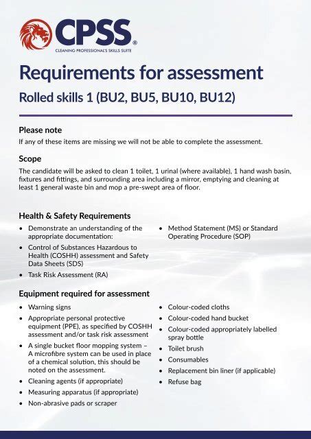 Requirements For Assessment Rs1